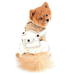 SELMAI Dog Outfits for Small Dogs Boy Summer Striped Shirts with Pants Jumpsuits One Piece Apparel for Cats Puppies Chihuahua Clothes Adorable Overalls for Medium Pets 4 Legs Spring Autumn Brown M