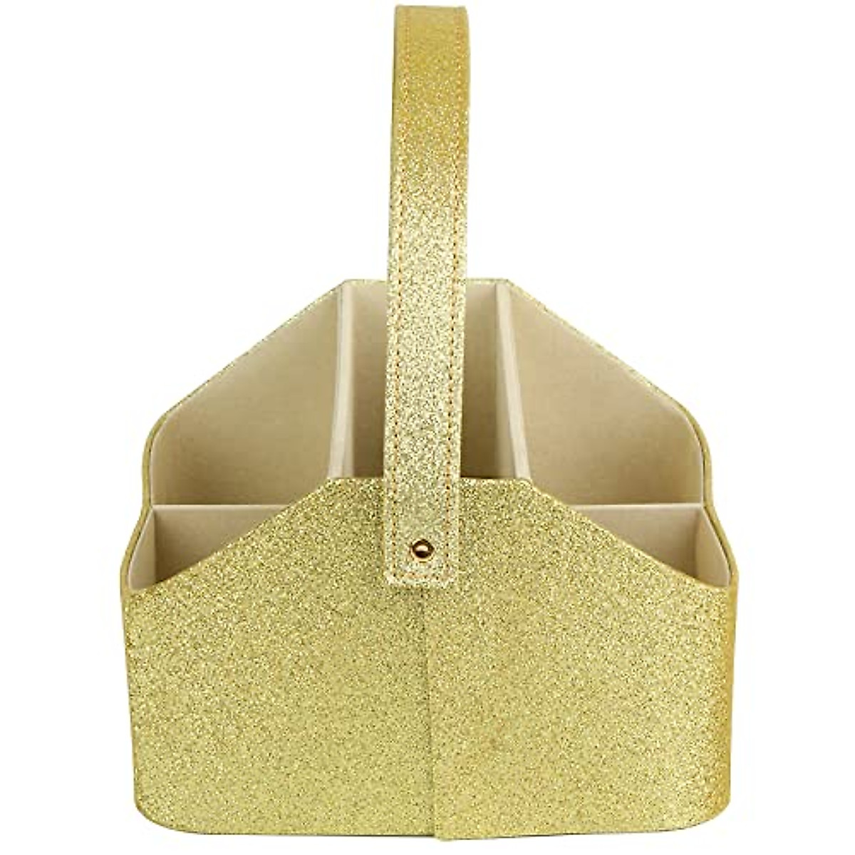 HofferRuffer Faux Leather Cosmetics Organiser, 5-Compartment Makeup Caddy Holder, Portable Organizer Caddy Tote Divided Basket Bin, Dressing Table Organiser for Skincare, Perfume and Make Up (Gold)