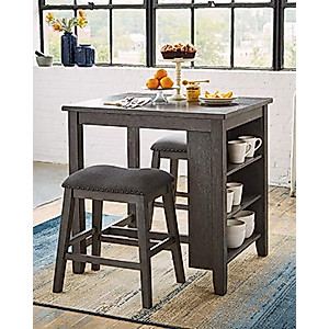 Signature Design by Ashley Caitbrook Counter Height Dining Room Table Set with 2 Upholstered Barstools, Gray
