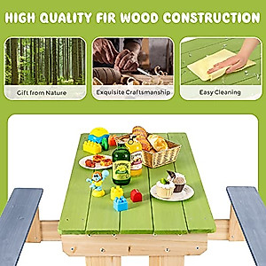 Costzon Kids Picnic Table, 3 in 1 Multipurpose Sand & Water Table w/Removable Top & 2 Storage Boxes, Wooden Construction, Bench Set for Indoor & Outdoor, Patio, Yard, Activity Play Table (Natural)
