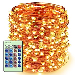 ZAECANY Outlet LED String Lights with Remote Control 99ft with 300 LEDs Dimmable Fairy String Lights for Bedroom,Trees, Indoor/Outdoor Copper String Lights for Birthday, Wedding,Party Warm White