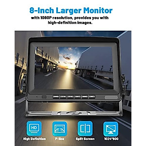 Dual Backup Camera System 8 Inch Monitor with 65FT Video Cable, AHD 1080P Night Vision Waterproof Rear View Cam for Truck/Trailer/Semi-Trailer/Box Truck/RV/Pickup Truck 12-24V