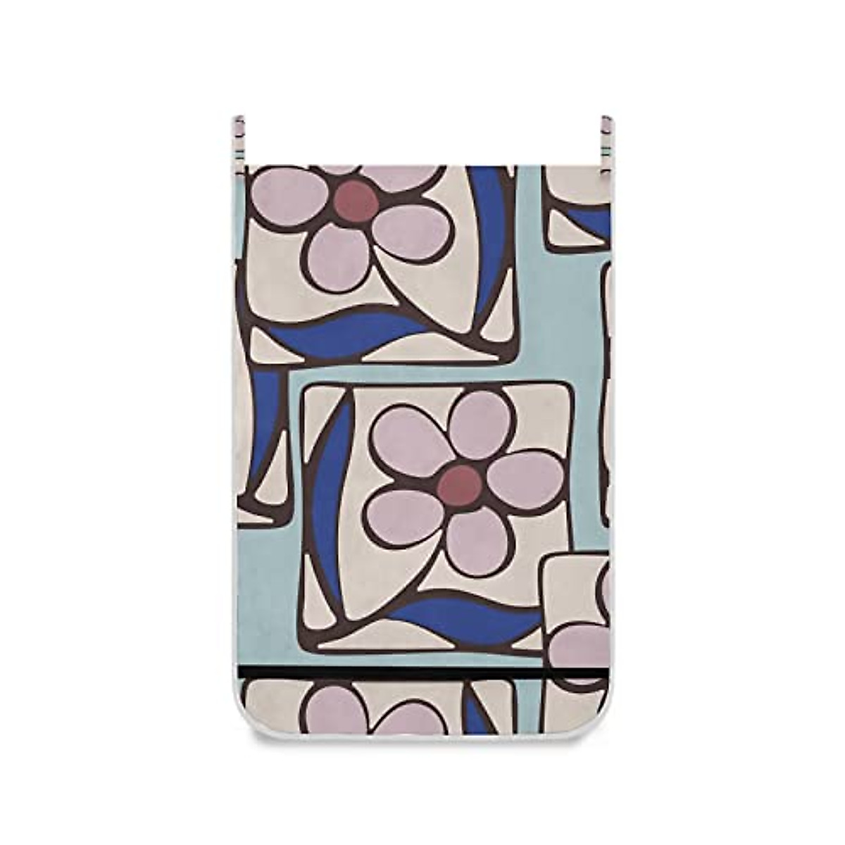 susiyo Multi-colored Abstract Flowers Hanging Laundry Hamper Bag with Free Adjustable Stainless Steel Hooks 2PCs PVC Sticky Hooks Foldable Dirty Clothes Storage Saving Space for Bathroom Bedroom Dorm