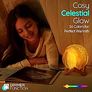 Mind-Glowing Galaxy Moon Lamp with 16 Colors, Touch/Remote, Wood Stand - Teen Girls Gifts Trendy Stuff - Birthday Gift for 6 7 8 9 10 11 12 Year Old Teenage Girl - Cool Night Light for Kids (5.9 inch)