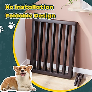 Semiocthome Freestanding Dog Gates for The House, Doorways, Stairs with 2PCS Support Feet, Foldable 4-Panel Pet Gates for Dogs, 24"(H) Extra Wide Doggy Fence for Inside Expands Up to 74"(W)- Brown