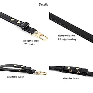 Adjustable PU Leather Purse Handle Shoulder Crossbody Strap for Handbag Bucket Bag (Black - Gold)