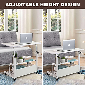 Small Desk for Laptop Small Space Portable Desk Living Room Sofa Bedroom Bedside with Storage Home Office Desk Adjustable Height Desk Removable Home Office Desk Furniture Size 32 * 16 inches White A