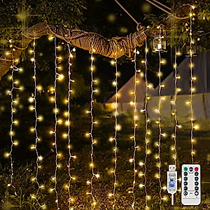 suddus Curtain Lights for Bedroom, 200 Led 6.5ft x 6.5ft Hanging String Lights Outdoor, Fairy Curtain Lights Indoor for Christmas, Wall, Backdrop, Window, Wedding, Party, Brithday Decor, Warm White
