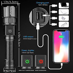 Garberiel XHP70 Tactical Flashlight for Rifle with Pressure Switch, 10000 Lumens Bright USB Rechargeable Picatinny Rail Mount Flashlight, Adjust Focus,5 Modes, Waterproof Weapon Light for Outdoor