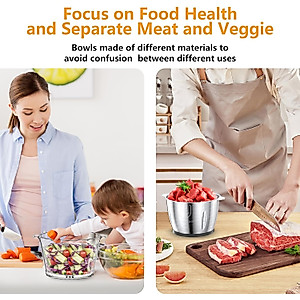 Food Processor, Meat Grinder & Veggie Chopper with 2 Bowls (8 Cup+8 Cup) - Includes 1 Set of Bi-Level Blades, 500W Powerful Electric Food Chopper for Baby Food Meats Vegetable and Nuts