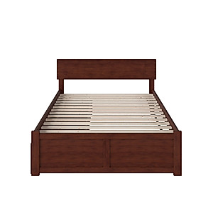 AFI Orlando Full Platform Bed with Flat Panel Footboard and Turbo Charger with Urban Bed Drawers in Walnut