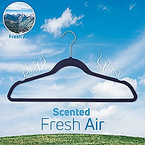 HangAroma Non-Slip Scented Velvet Hangers - Heavy Duty Clothes Hanger - Ultra Thin Space Saving 360 Degree Swivel Hook - Ideal for Coats, Jackets, Pants, & Dress - Fresh Air - 12 Pack