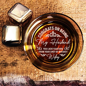 Lucy Engraving Congrats On Being My Husband Whiskey Glass - Custom Father's Day Gifts for Husband - Engraved Whiskey Glass for Him - 11 oz - Made in the USA