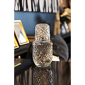 ONS ELITE Bedside Water Carafe with Glass Set - Glass Carafe 16 oz/Cup 4.5 oz - Bedside Carafe Pitcher and Cup - Night Carafe with Glass - Beautiful Gift Box (ORCHID)