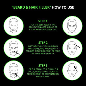 BEST Beard & Hair Filler Pen/Pencil & Brush - Instantly Fill Patches & Thin Areas for a Perfect Beard & Hairline - More Effective Than Hair Fiber - Waterproof - Vegan w/Vitamin E for Healthy Growth