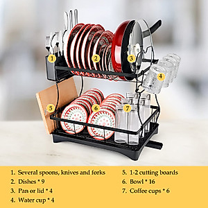 HMGDFUE Large Dish Drying Rack,18.5inch 2 Tier Dish Racks for Kitchen Counter,Detachable Large Capacity Dish Drainer Organizer with Utensil Holder Cutting Boards Holder Drain Board