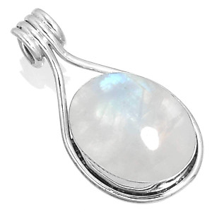 JEWELOPORIUM Real White Rainbow Moonstone 925 Silver Pendant for Women Gemstone Cocktail Silver Pendant Necklace Christmas - Gift Victorian Jewelry