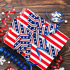 Whaline 8Pcs Patriotic Cotton Fabric Bundles Red Blue White Star Stripe Fat Quarters 4th of July Quilting Patchwork for Independence Day DIY Handmade Craft Party Decor, 10 x 10 Inch