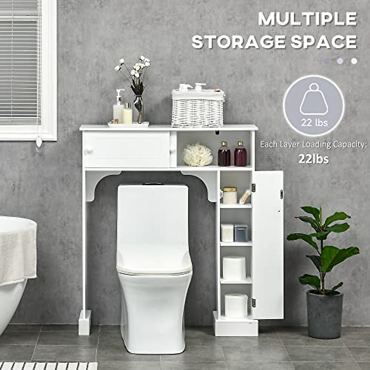 HOMCOM Freestanding Over The Toilet Bathroom Cabinet with Adjustable Shelves, Toilet Rack, Space Saver, Wooden Bathroom Storage Organizer