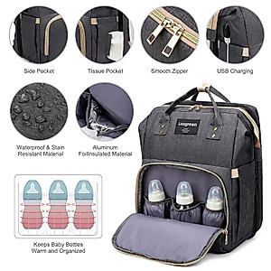 Leogreen Diaper Bag Backpack, Waterproof Travel Nappy Bags with USB Charging Port, Large Capacity Baby Bag with Stroller Straps Thermal Pockets, Black