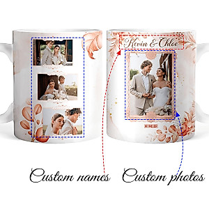 White Ceramic Coffee Mug Photo Mugs Personalized Picture Custom Name Engagement Wedding Gifts For Women Wife Engaged Couples Novelty Tea Cup Table Desk Accessories 11 And 15 Oz