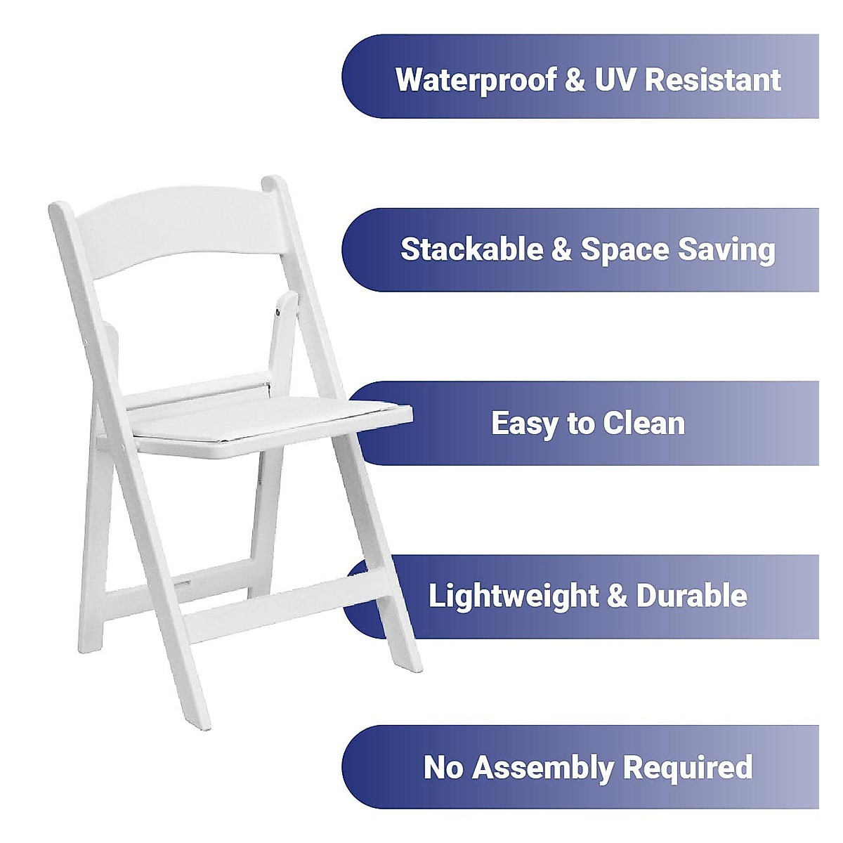 TentandTable White Resin Stackable Folding Chairs | 4 Pack | Heavy Duty | 300-Pound Capacity | for Banquets, Weddings, and Events