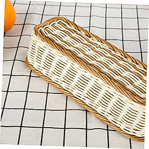 3 Pcs Woven Plate Basket Imitation Rattan Basket Imitation Rattan Plate Basket Rectangle Storage Basket White Wooden