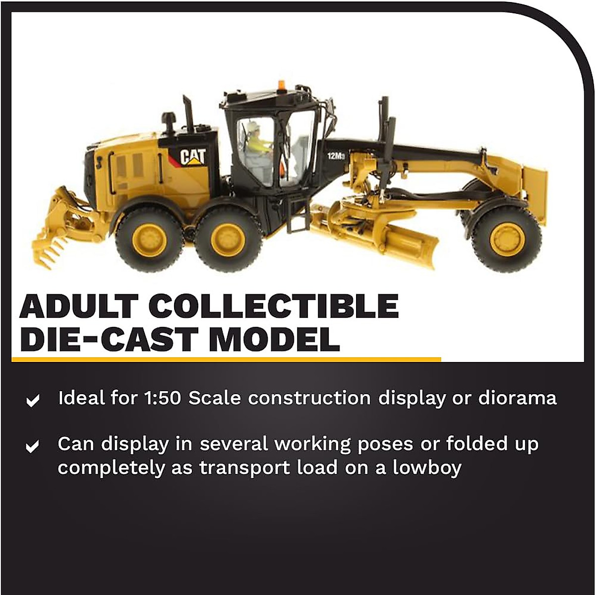 Diecast Masters 1:50 Caterpillar 12M3 Motor Grader | High Line Series Cat Trucks & Construction Equipment | 1:50 Scale Model Diecast Collectible | Diecast Masters Model 85519
