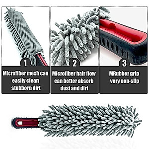 Mini Car Duster, Microfiber Car Detail Dash Duster, Comfort Handle, Car Interior Exterior Detailing Brush Accessories, for Car, Truck, SUV & RV (Grey)