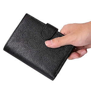 BRASS TACKS Leathercraft Vintage Handmade Full Leather Vertical Tri-Fold Wallet for Men Women RFID Blocking Small Multi Card Case Wallet (Black)