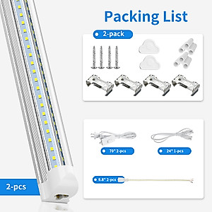 CNSUNWAY LIGHTING 2FT LED Shop Light, 20W 2500LM, 5000K Daylight T8 LED Light Fixture, V Shape, High Output, Linkable Shop Lights for Room, Garage, Workshop, Under Cabinet, ETL Listed (2 Pack)