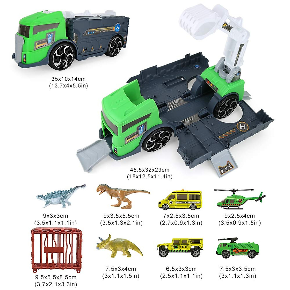 Siairo Dinosaur Toys, Dinosaur Truck Carrier, Dinosaur Transport Truck Car Toy for Kids 3 4 5 Year Old, with 3 Cars, 3 Dinosaurs, Manipulator, Helicopter, Cage, Gift for Boys Kids Toddlers