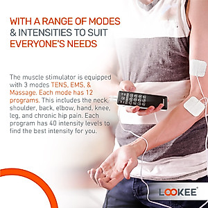 LOOKEE 4-Channel TENS Unit Muscle Stimulator for Pain Relief Therapy - Premium LED EMS Muscle Stimulator with 36 Mode & 40 Intensity Levels - Rechargeable TENS Machine FSA/HSA Eligible