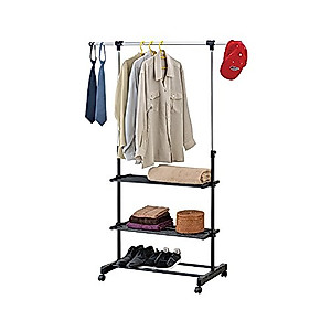 Mind Reader Rolling Garment Rack with 3 Shelves, Silver/Black