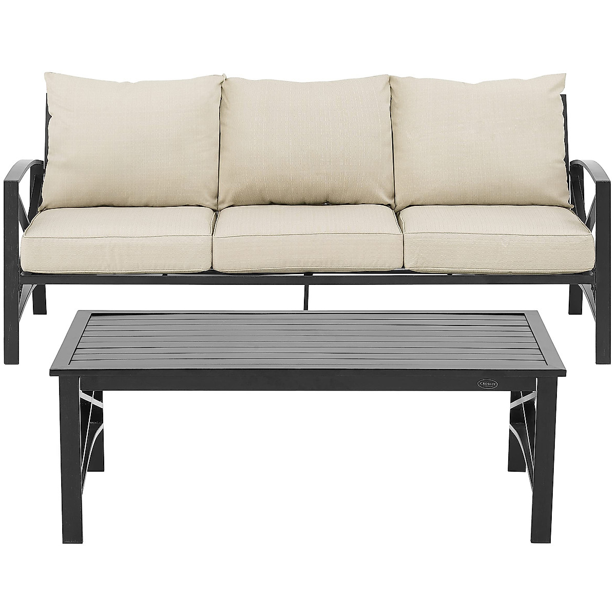 Crosley Furniture Kaplan 2-Piece Outdoor Sofa Patio Furniture Set, Conversation Sets for Porch, Deck, Oiled Bronze with Oatmeal Cushions