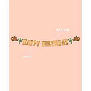 xo, Fetti Western Happy Birthday Gold Foil Banner - 5 Ft. | Cowboy HBD Decorations, Wild West Garland, Rodeo Supplies, Wild One Yeehaw Bday, Cowgirl Decor, Cactus Howdy Photobooth Backdrop