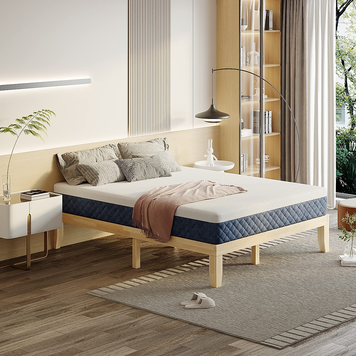 KOMFOTT 14 Inches Wood Platform Bed Frame King Size, Solid Wood Mattress Foundation with Rubber Wood Frame, Strong Poplar Wood Slat Support, No Box Spring Needed, Bed Frame (Natural)