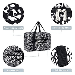 For Spirit Airlines Personal Item Bag 18x14x8 Foldable Travel Duffel Bag Tote Carry on Luggage for Women and Men (Black Leopard)