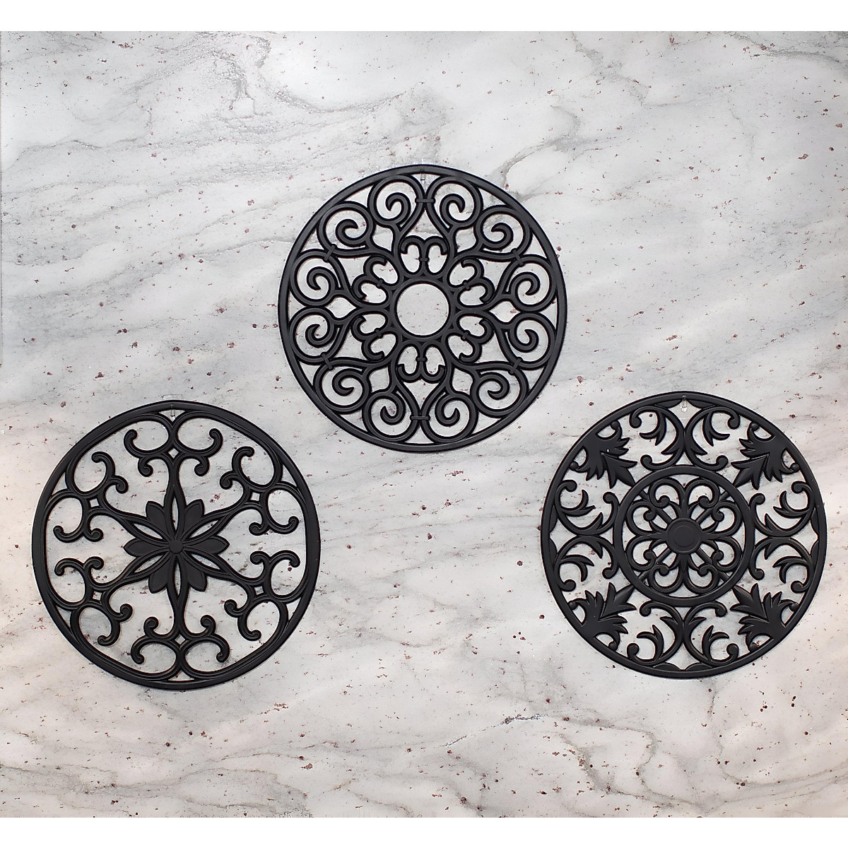 gasaré, Extra Large, Thick, 10" Silicone Trivets for Hot Dishes, Pots, and Pans, Hot Pads for Countertops, Dishwasher Safe, 10 x 1/4 Inches, Set of 3, Black