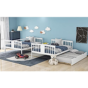 DEYOBED Full Over Full Wooden Bunk Bed with Trundle - Suitable for Kids, Teens, and Adults, Maximizing Space and Comfort in Bedrooms