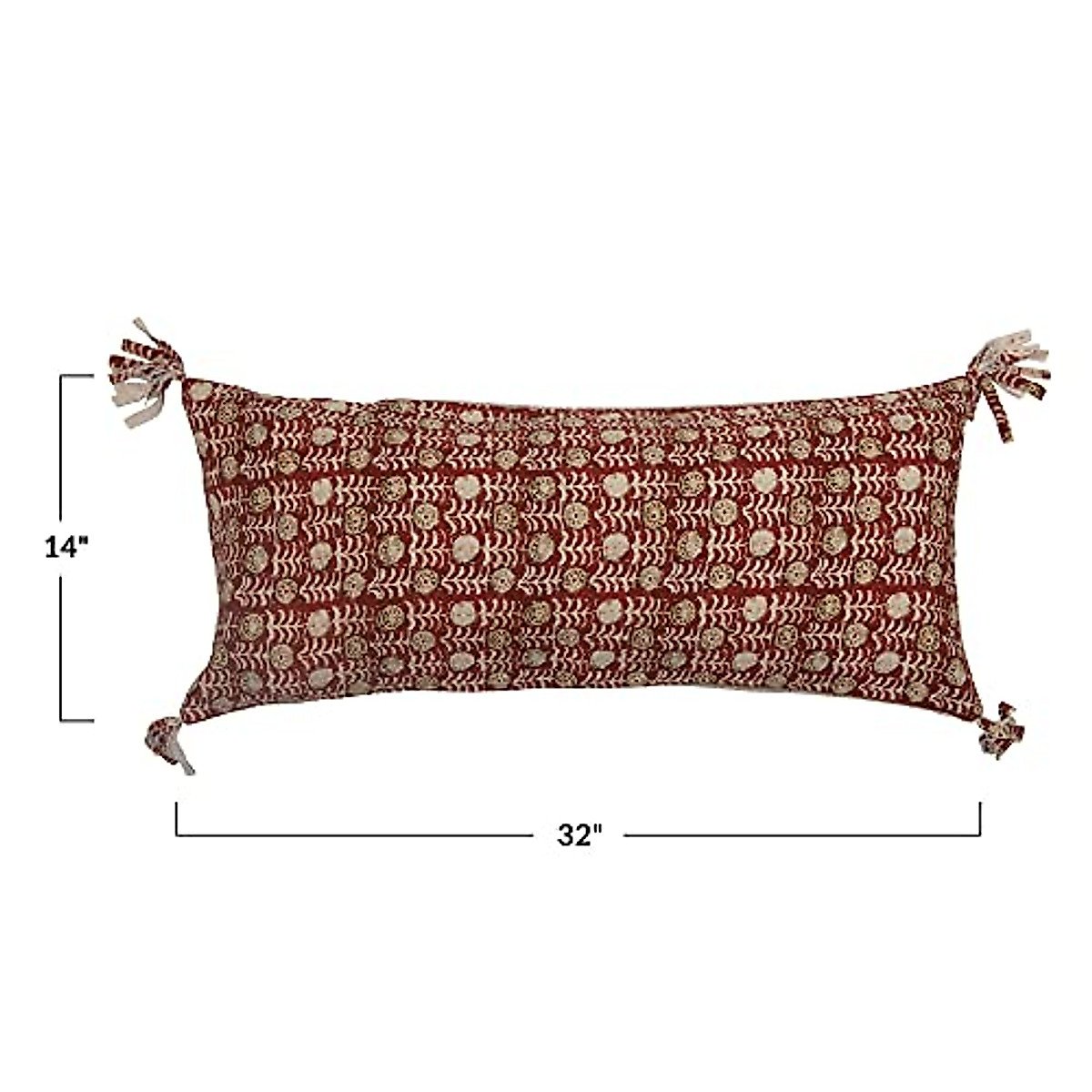 Creative Co-Op Cotton Lumbar Tassels Pillow, 32" x 14", Multicolored