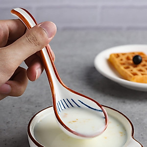 Asian Soup Spoon Ceramic Ramen Spoons Korean Spoons Porcelain Japanese Soup Spoon for Ramen Noodles Pho Miso Dumpling 4pcs (Style 1)