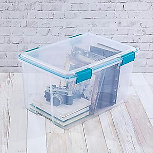 Sterilite 54 Quart Clear Plastic Stackable Storage Container Box Bin with Air Tight Gasket Seal Latching Lid Long Term Organizing Solution, 16 Pack