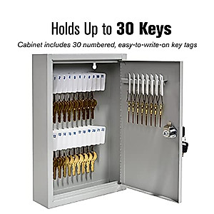 STEELMASTER by BankSupplies 30 Key Cabinet | Single Lock Control Key Box | Welded 22 Gauge Steel Construction | Scratch Resistant | Write-On Key Tags for Easy Identification