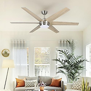 hykolity 54 inch Indoor Modern Ceiling Fan with Integrated LED Lights and Remote Control, 6 Blades, 6 Speed, Dimmable, 3CCT, Quiet Reversible Motor Ceiling Fan, Brushed Nickel