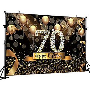 Sensfun Sparkle Gold 70th Birthday Backdrop Black Golden Balloons Photography Background for Women Shining Diamond Fabulous 70 Bday Party Decoration Supplies Happy 70th Birthday Photo Banner 7x5ft