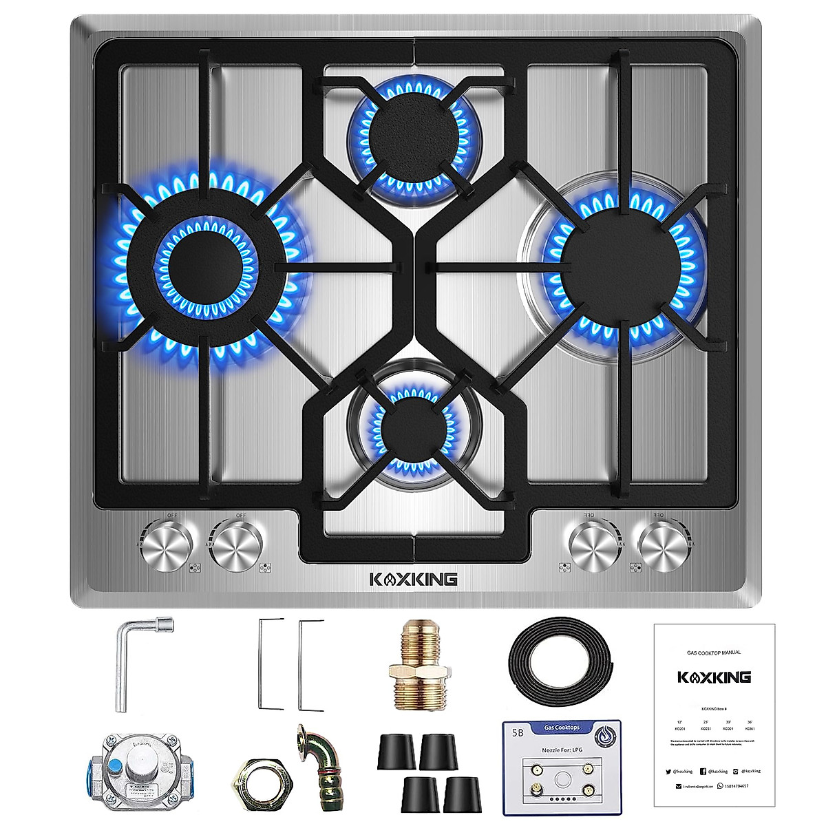 Gas Cooktop 24 inch, Bulit-in Gas Stove Top with 4 Burner, 24 Inch NG/LPG Convertible Cooktops, Four Burner Propane Cooktop with Thermocouple Protection, Stainless Steel