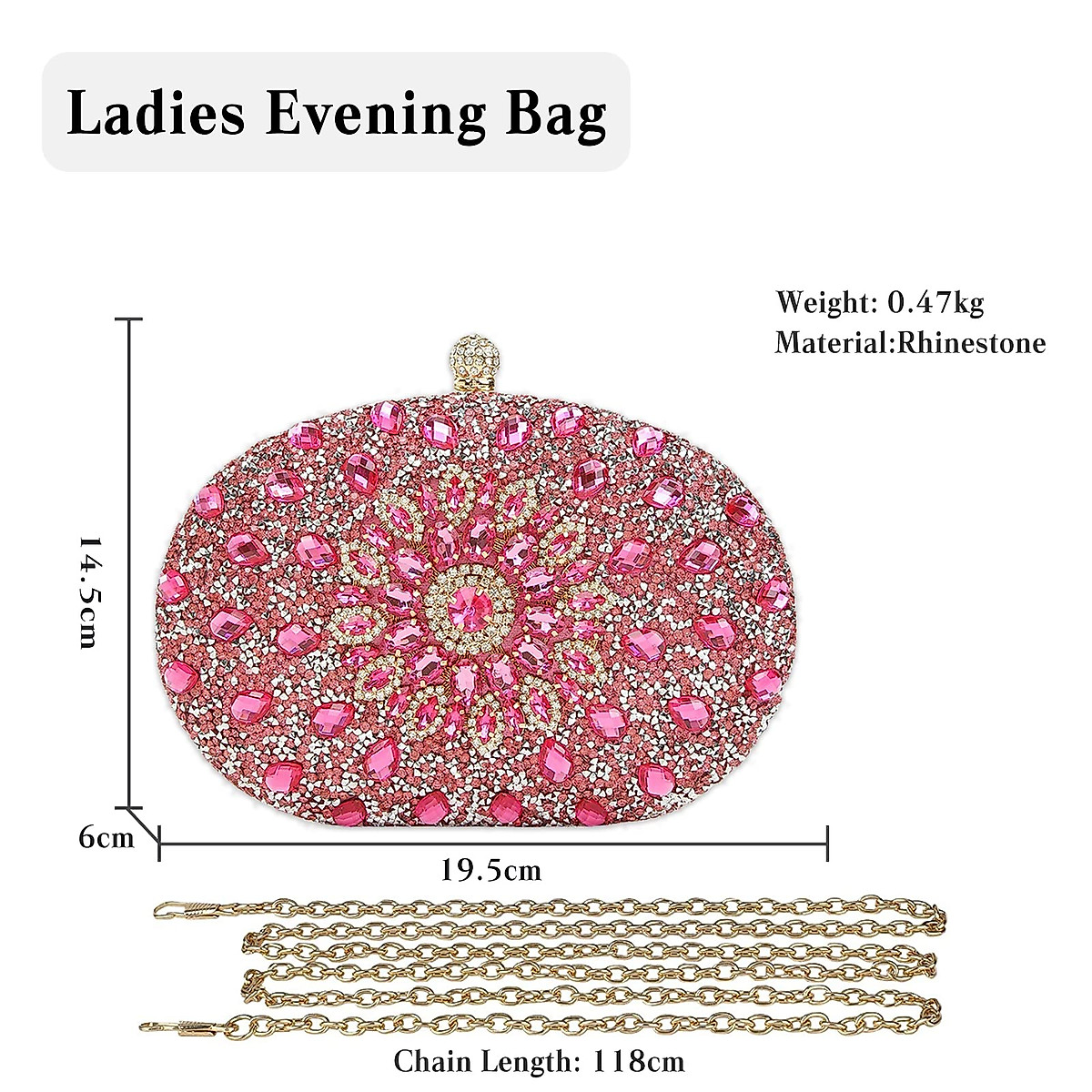 CORIOS Rhinestone Evening Bag for Women Sparkly Sequin Purse Bridal Wedding Handbag Glitter Shoulder Bag Crystal Clutch Bag Elegant Crossbody Bag for Wedding Banquet Cocktail Prom Party Rose