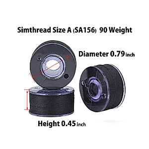 Simthread 144pcs Black 90 Weight WT(60S/2) Prewound Bobbins Thread Size A Class 15 Plastic Sided for Brother Babylock Embroidery Thread Sewing Thread Machine DIY (Black)