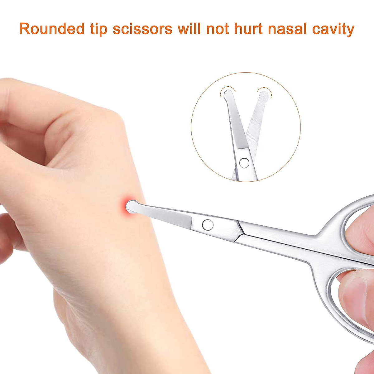 Nose Hair Scissors, Ear Hair Facial Hair Scissors, Eyebrow Grooming Scissors, Stainless Steel Small Beauty Trimming Scissors, Curved and Rounded Scissors, Mirror, Travel Case, Tweezer, Men and Women